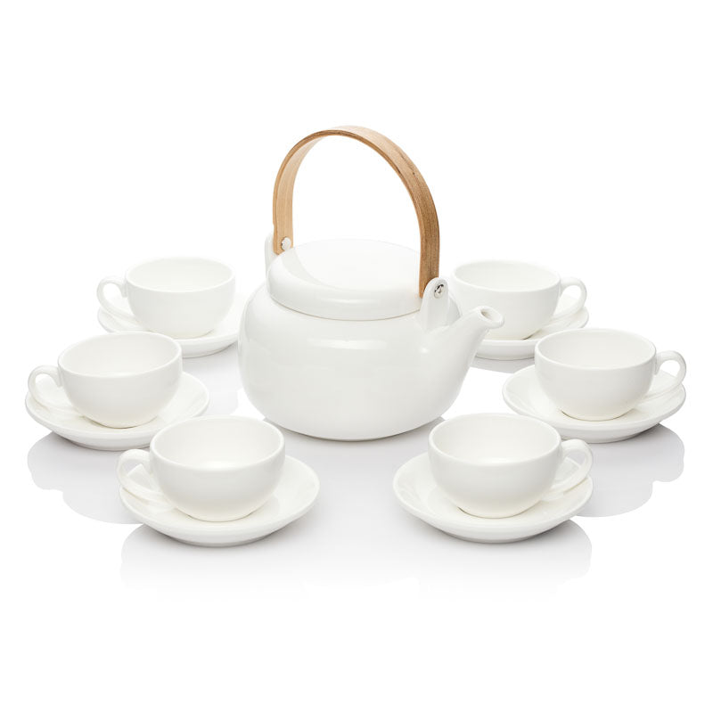 Buy White Teapot Set with Bamboo Handle - Uphaar Tea